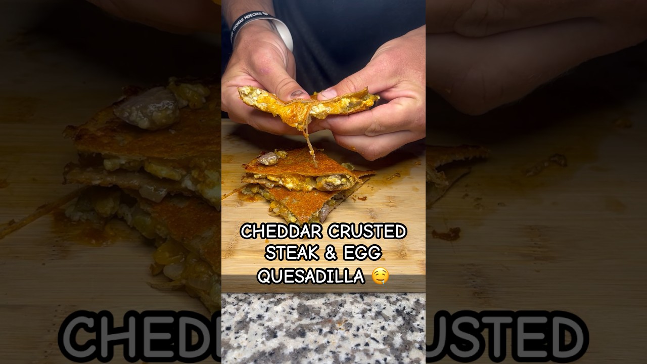 Cheddar crusted steak & egg quesadilla!