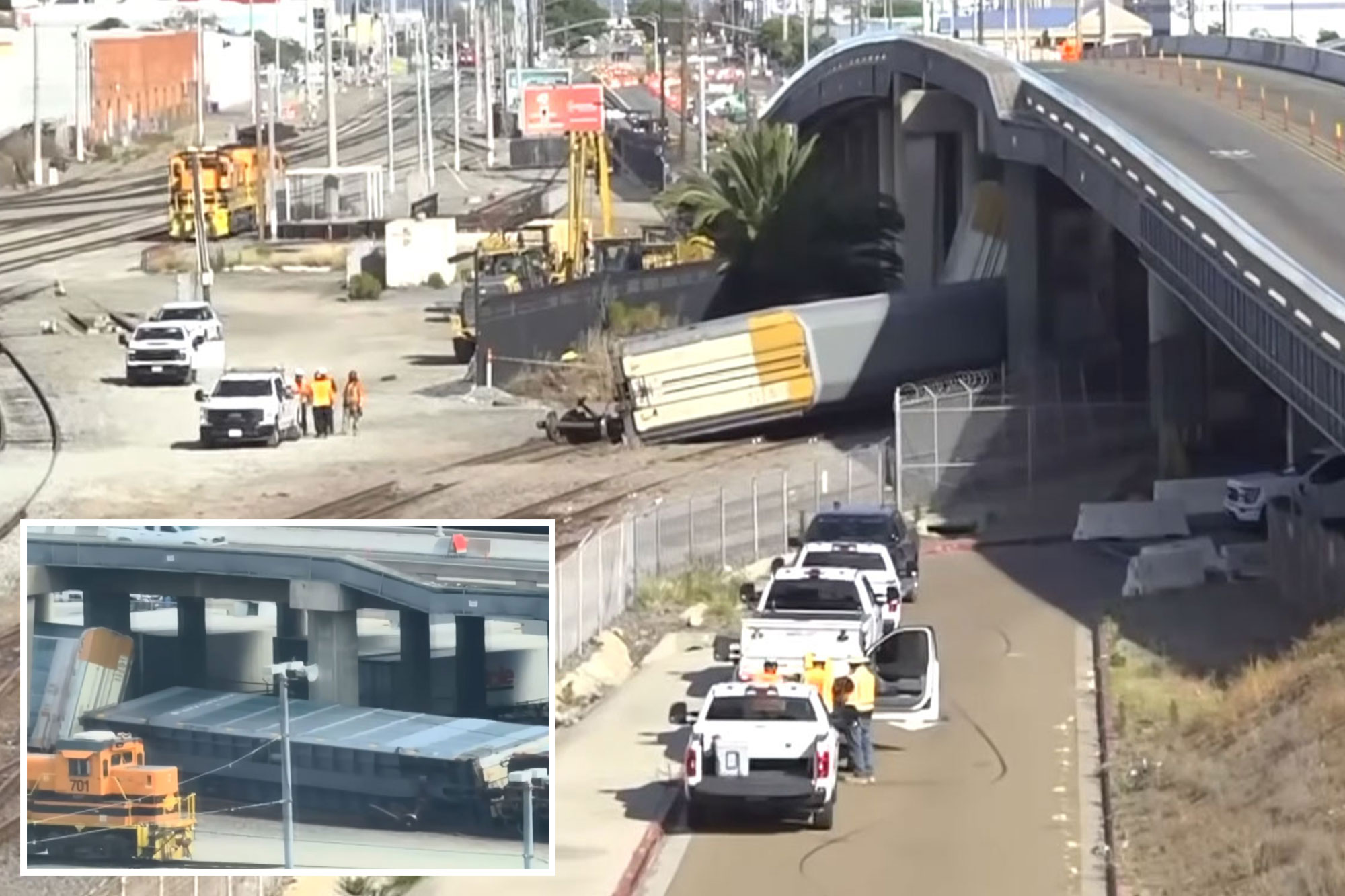 Terrifying moment huge train derails outside Petco Park before smashing ...