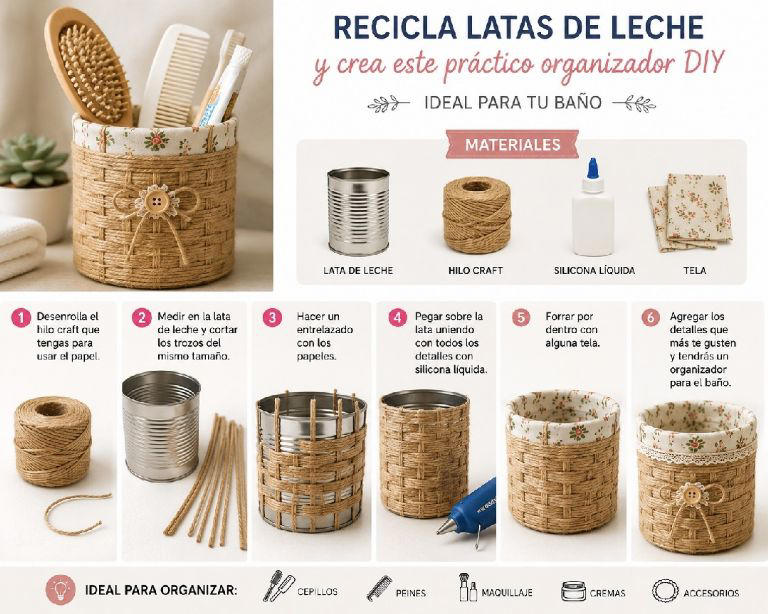 Recicla latas de leche vacías y crea este práctico organizador DIY ...