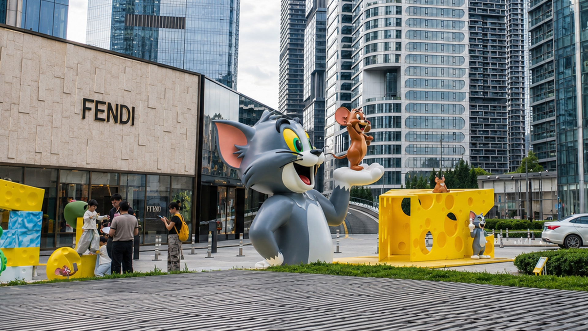 China’s glass tower district reveals a giant Tom and Jerry