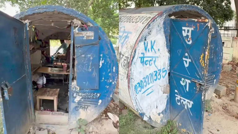 Man turns giant industrial water pipe into a small tailoring shop ...