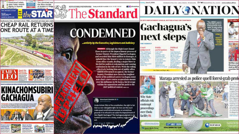 Kenyan newspapers, June 9: Next steps for Rigathi Gachagua after High ...