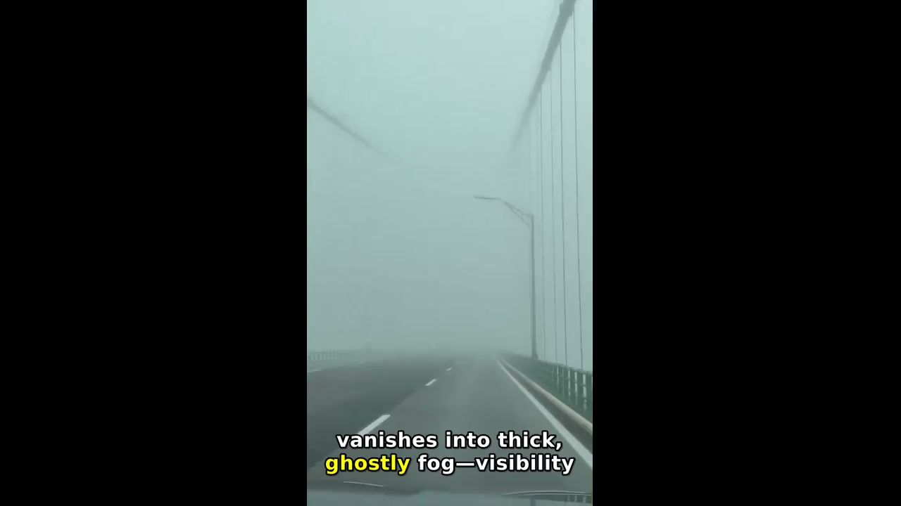 Mackinac Bridge vanishes in thick Michigan fog