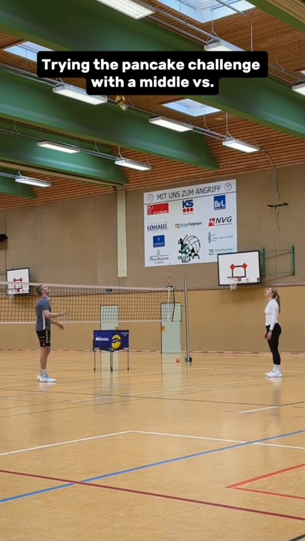 Pancake challenge middle vs libero volleyball drill