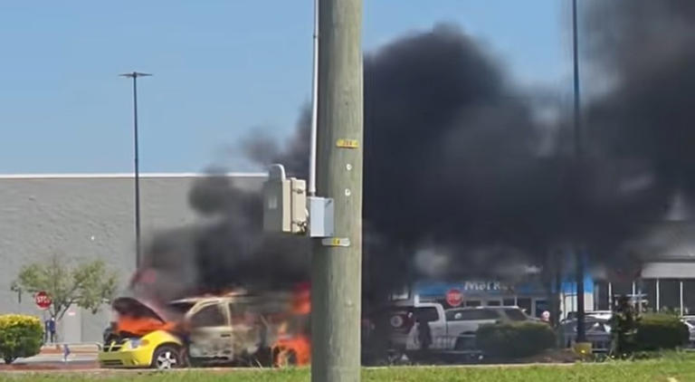 Yellow taxicab erupts into flames in Jacksonville, NC Walmart parking ...
