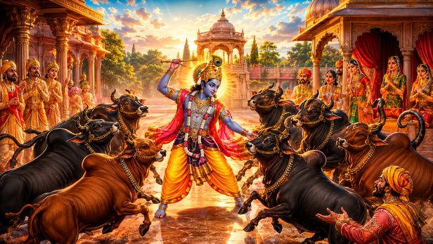 How Krishna tamed 7 wild bulls without a fight