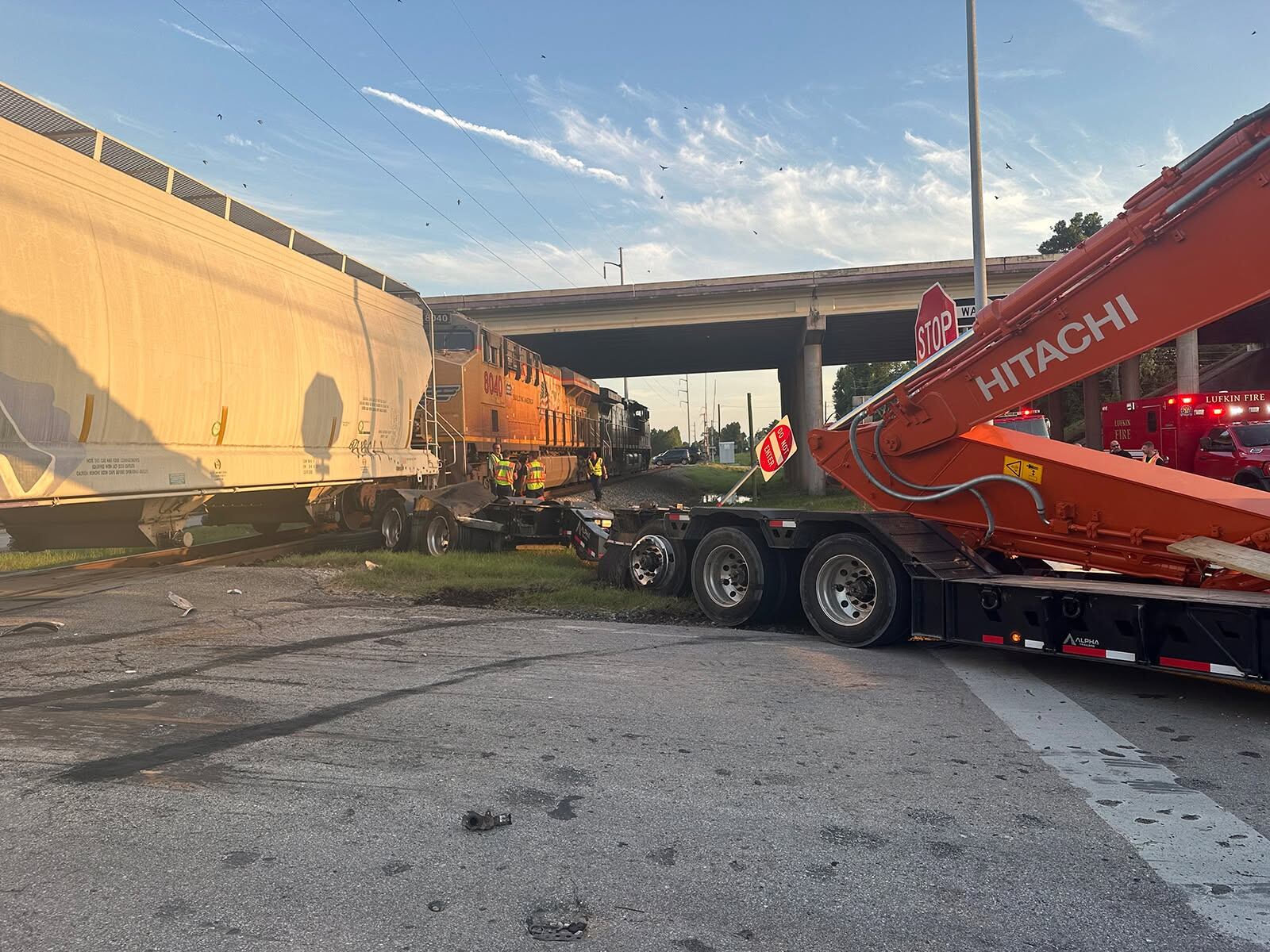 No injuries after crash between semi-trailer, train at Lufkin crossing