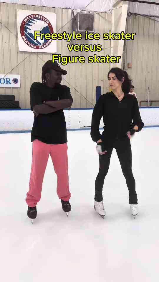 Impressive ice skating showdown between freestyler and figure skater