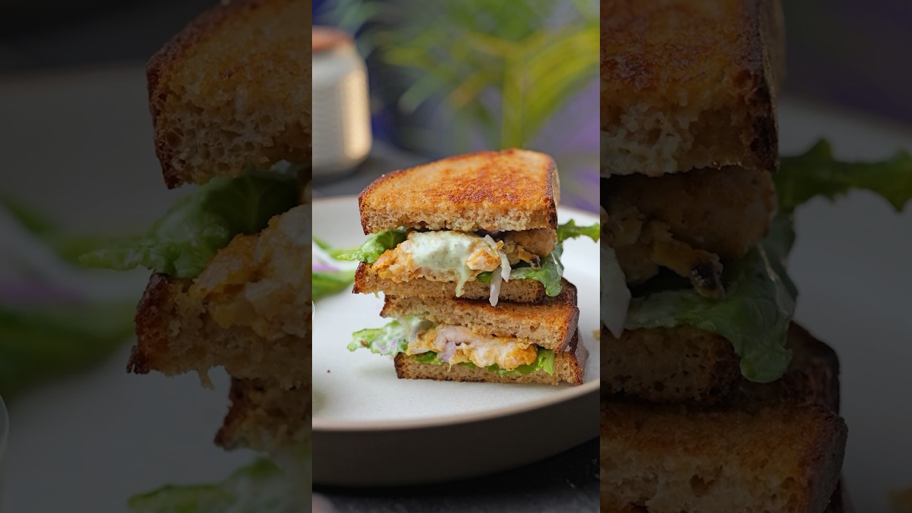 Homemade chicken tikka sandwich and dal patty wrap