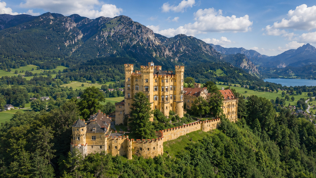 Hohenschwangau Castle looks like a fairytale above the Alps