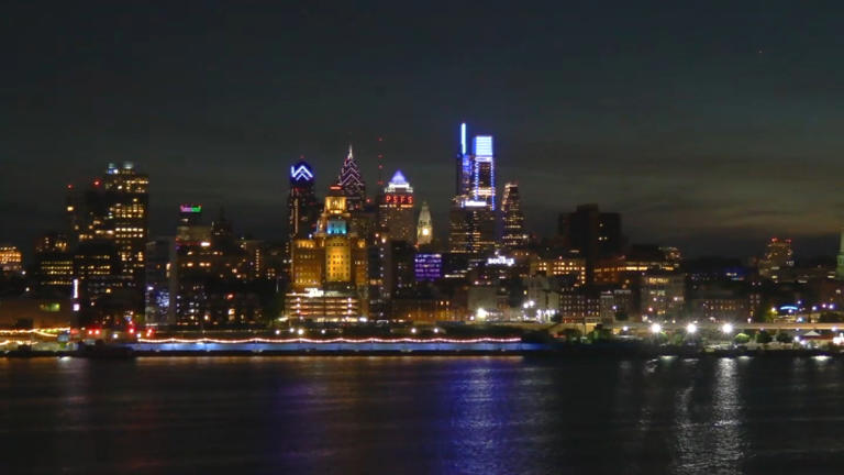 Philly skyline shines in blue Monday night for NJ boy hit by baseball
