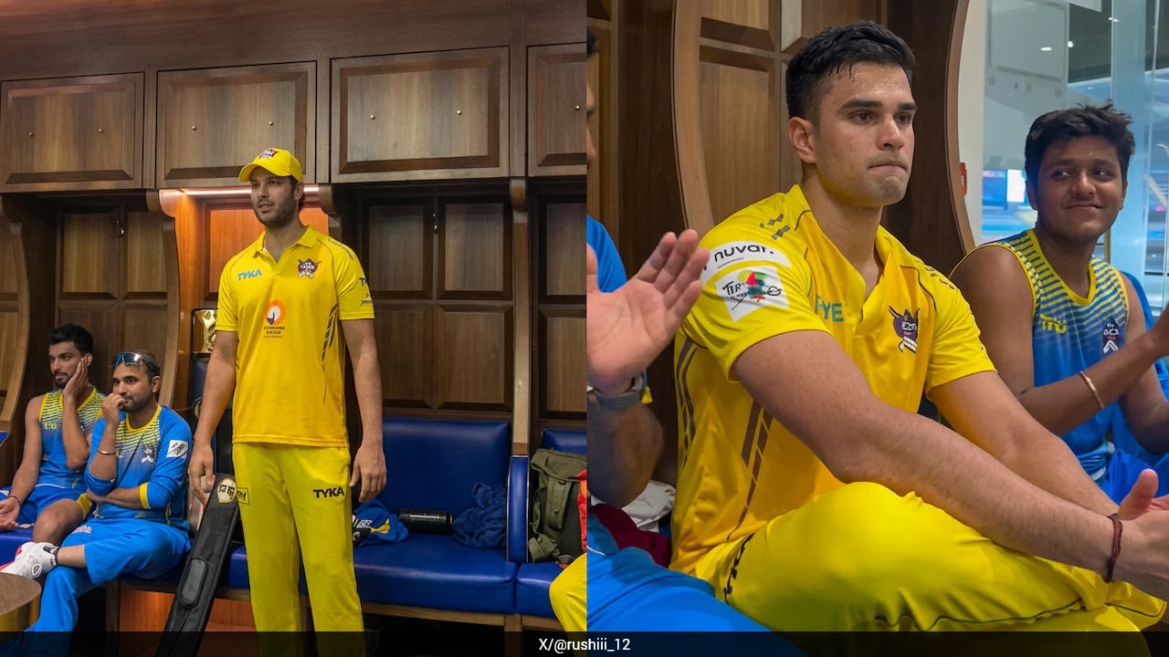 Watch: Arjun Tendulkar's reaction to captain Shivam Dube's dressing ...