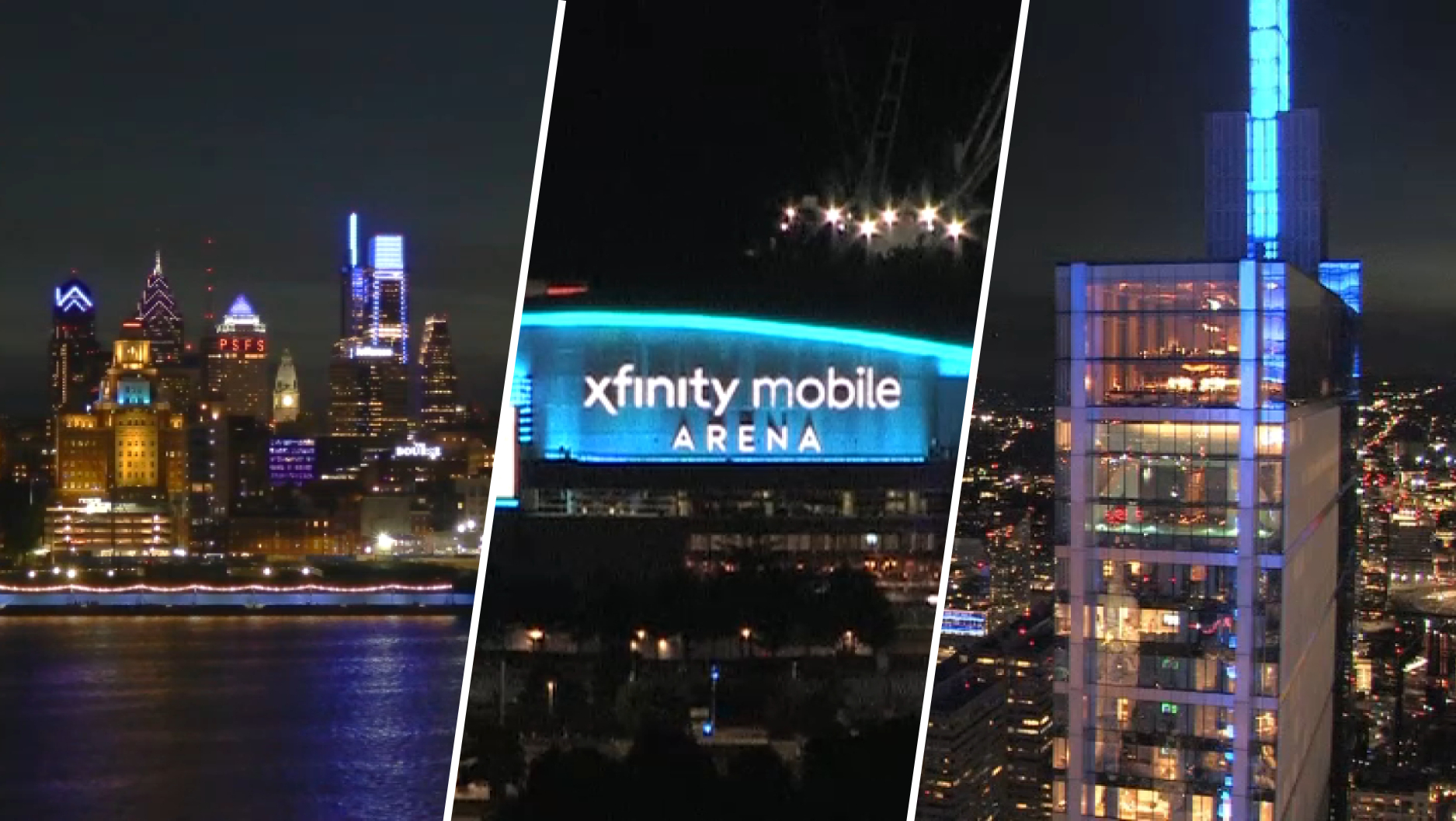 Philly skyline shines in blue Monday night for NJ boy hit by baseball