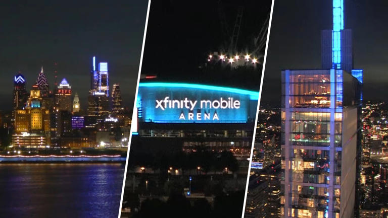 Philly skyline shines in blue Monday night for NJ boy hit by baseball