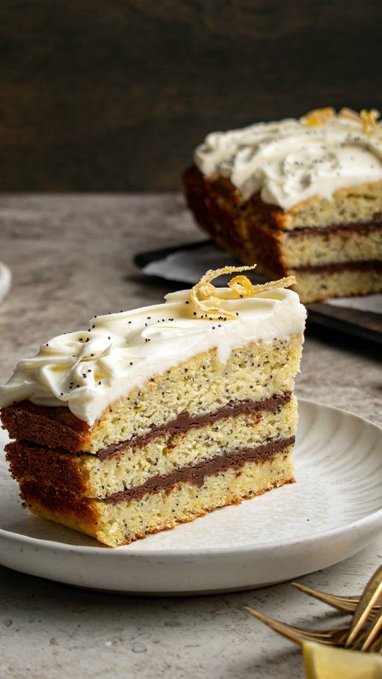 Delicious lemon poppy seed lavender chocolate cake
