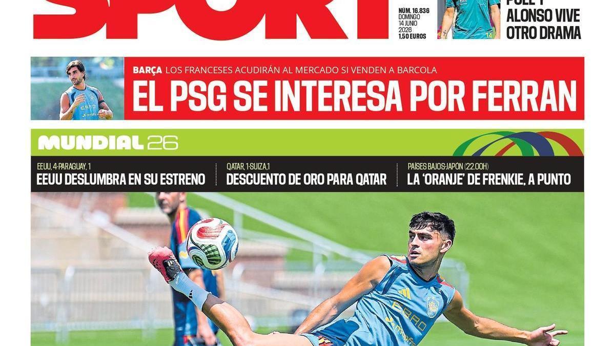 La portada de SPORT de hoy domingo, 14 de junio de 2026