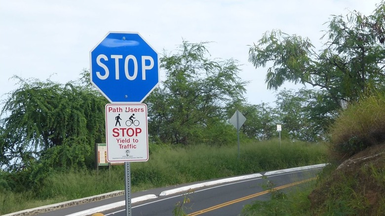 Why are some stop signs blue? Here's what it means
