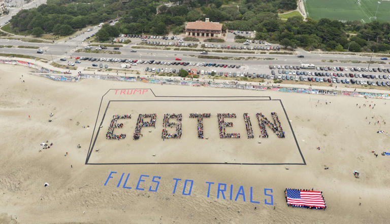 Banner of bodies on SF.'s Ocean Beach sends Trump a pointed birthday ...