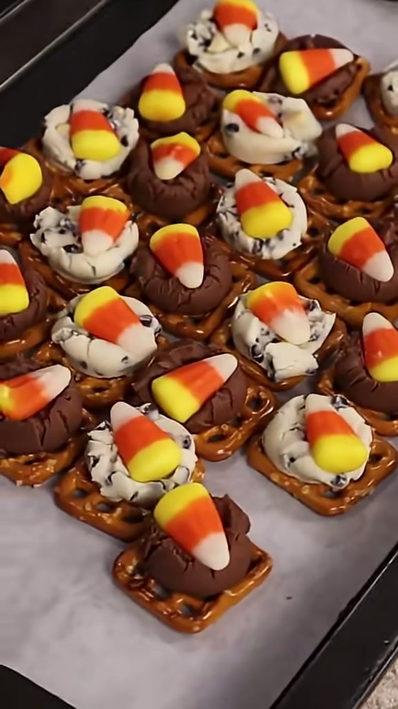 Easy Halloween treats: Candy corn pretzel bites