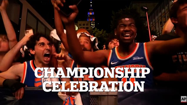 New York Knicks fans celebrate after winning NBA championship