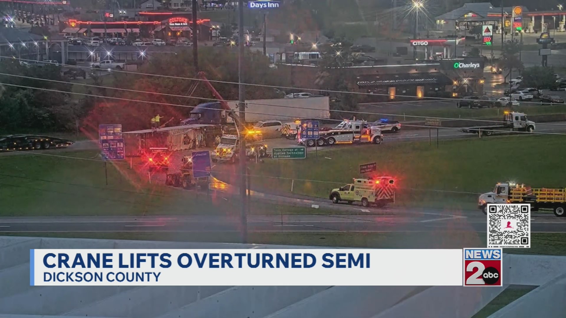 Crews bring out crane to lift overturned semi on I-40E exit ramp in ...