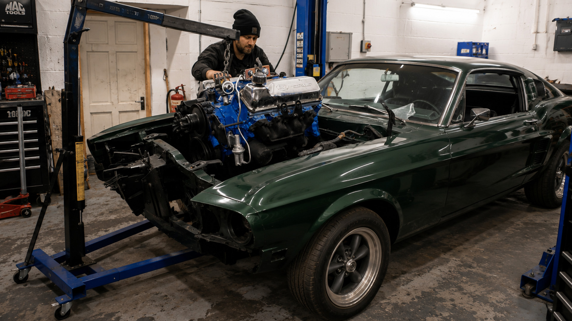 A burned Mustang gets rebuilt piece by piece