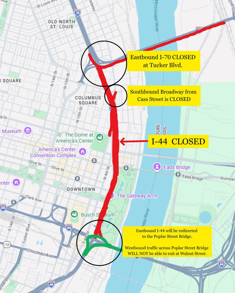 Highway I-70 eastbound closes after sinkhole forms