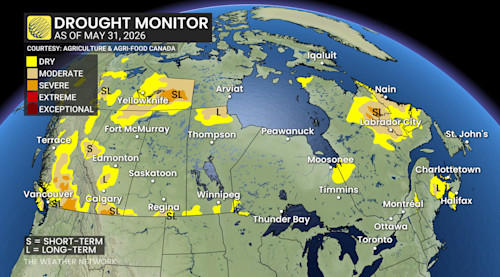 Abnormally dry conditions cover a quarter of Canada to start summer