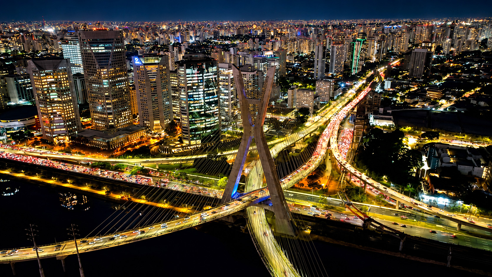 São Paulo’s glowing X-shaped bridge lighting up the night skyline