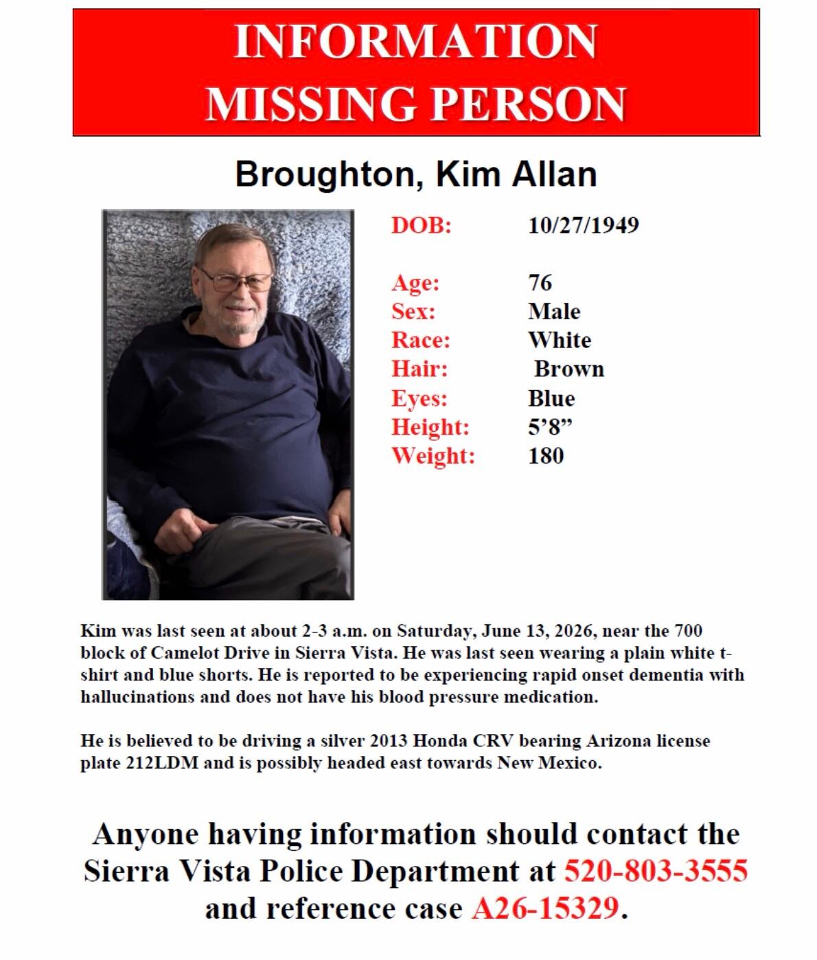 Sierra Vista police search for missing man