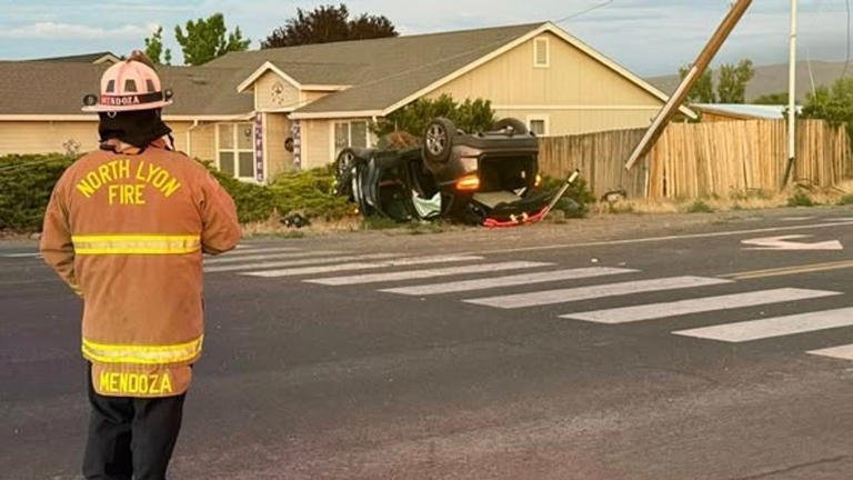 Rollover crash near Farm District Road in Fernley damages power and ...