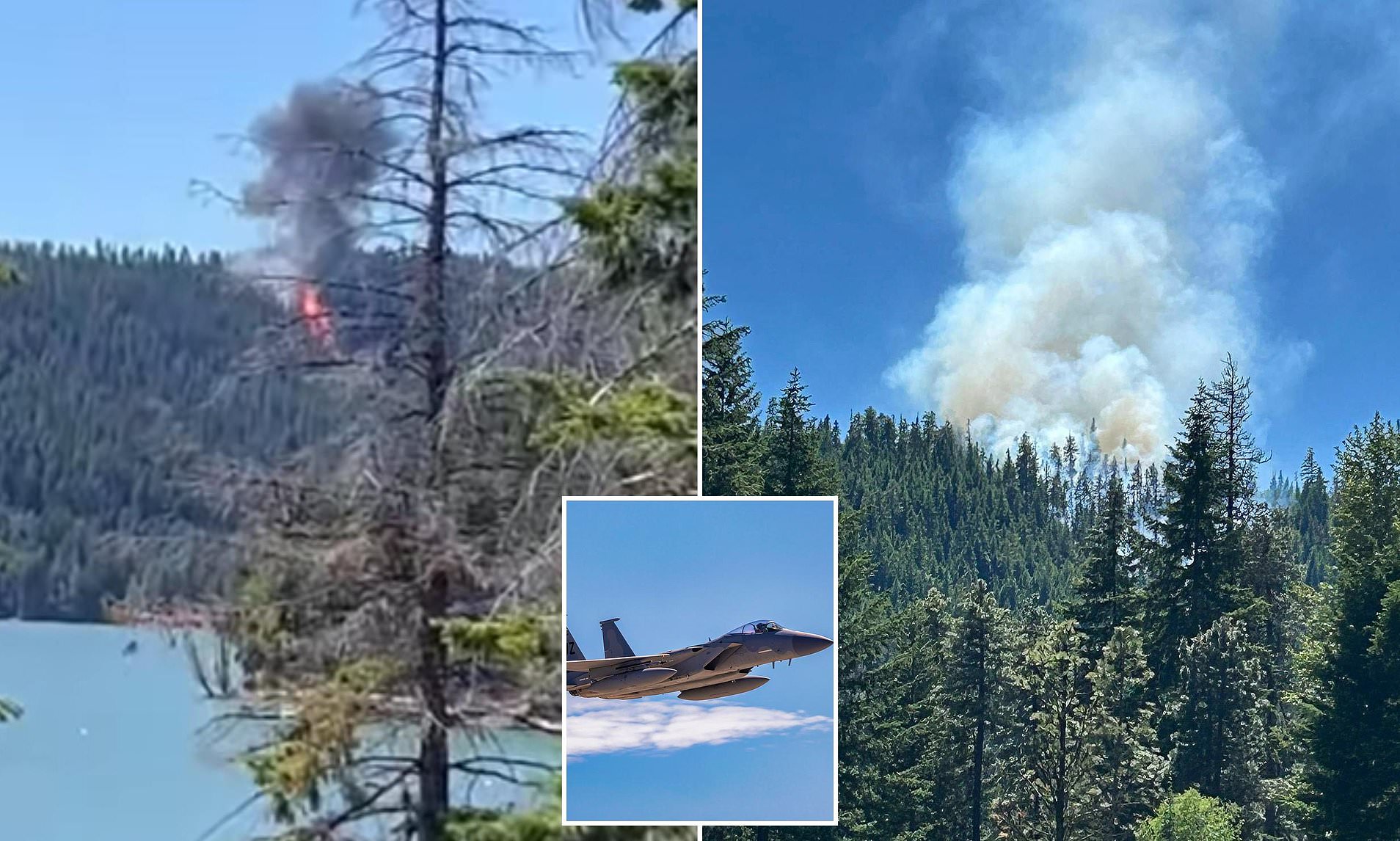 Navy fighter jet crashes near lake sparking fireball and sending thick ...