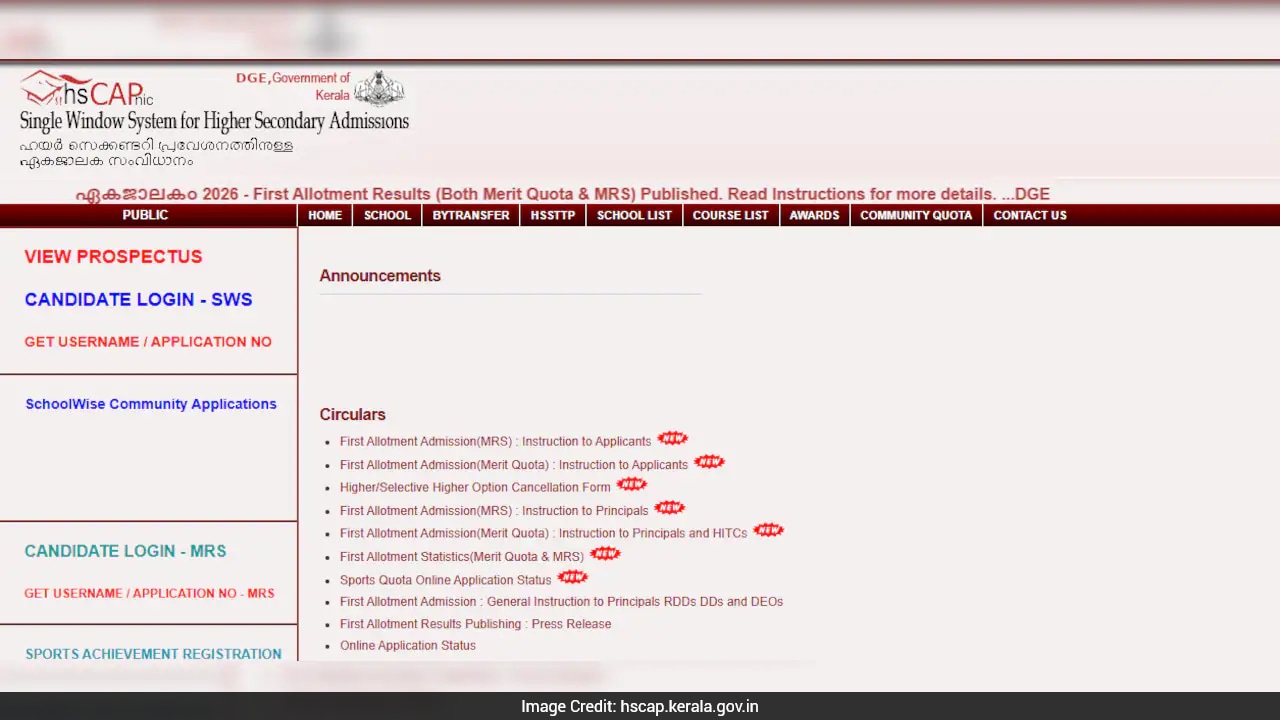 Kerala HSCAP Plus One first allotment result 2026 out, here's how to check