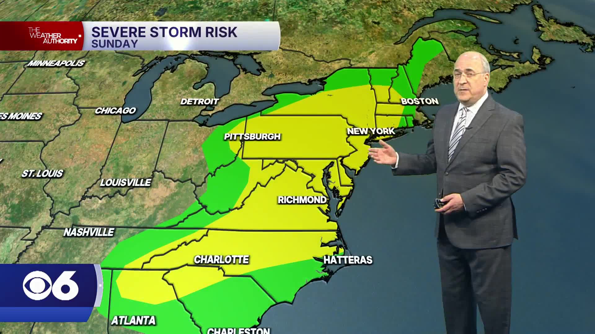 Front will bring level 2 risk of severe storms to Mid-Atlantic Sunday