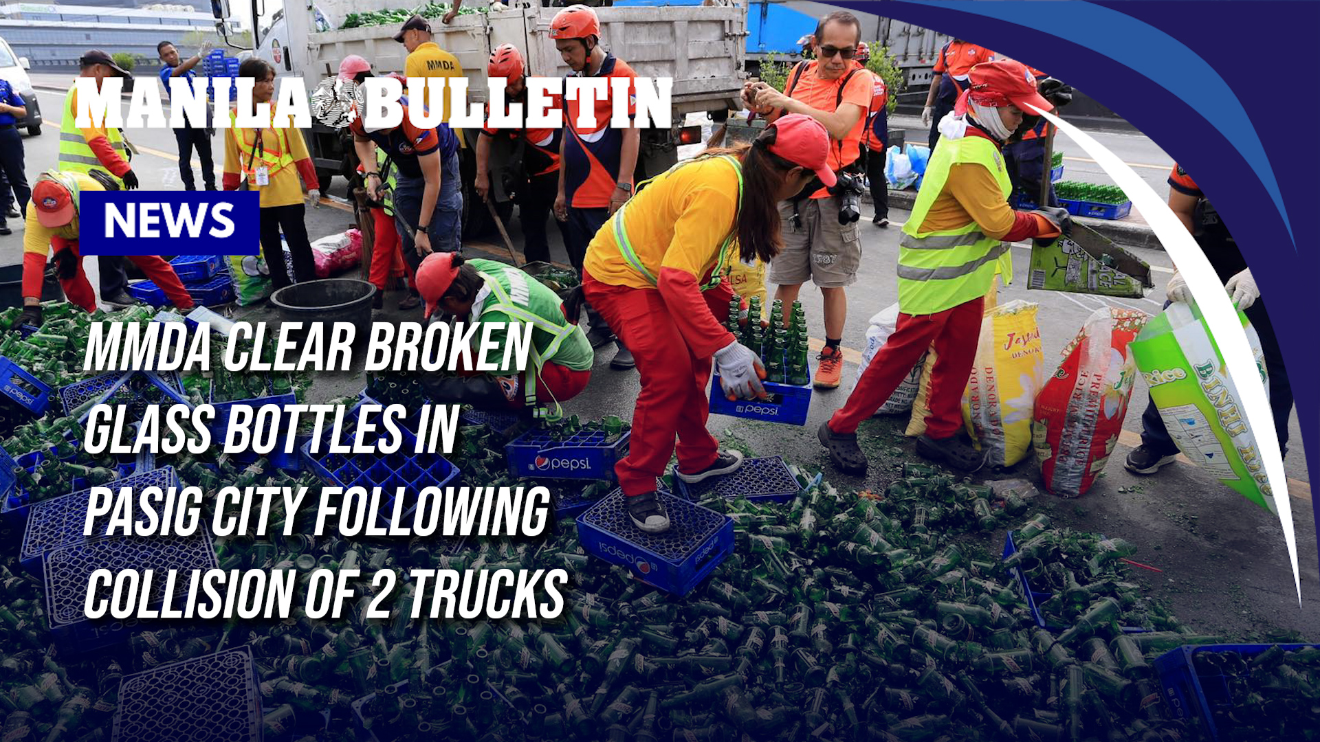 MMDA clear broken glass bottles in Pasig City following collision of 2 ...