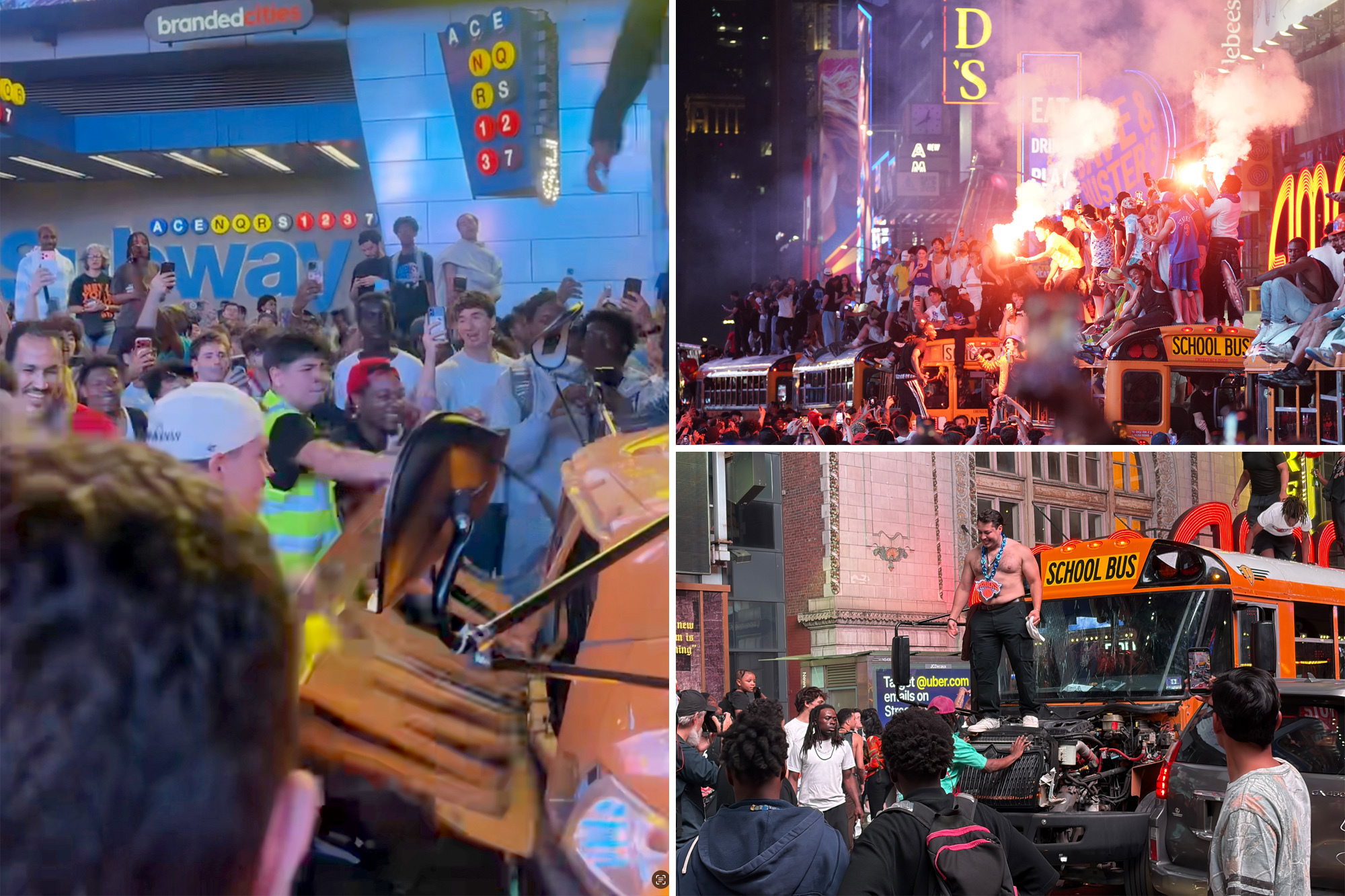 Knicks fans set school bus on fire in Times Square madness: 'I'm scared ...