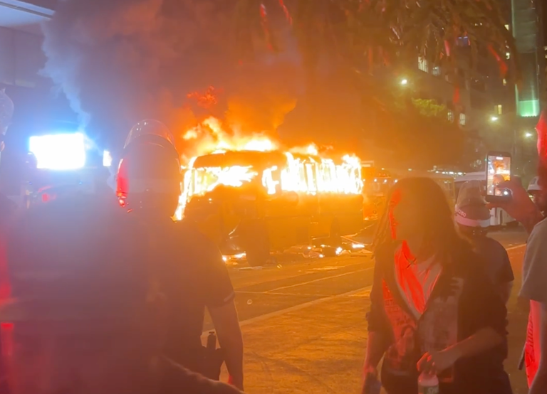 Knicks fans set school bus on fire in Times Square madness: 'I'm scared ...