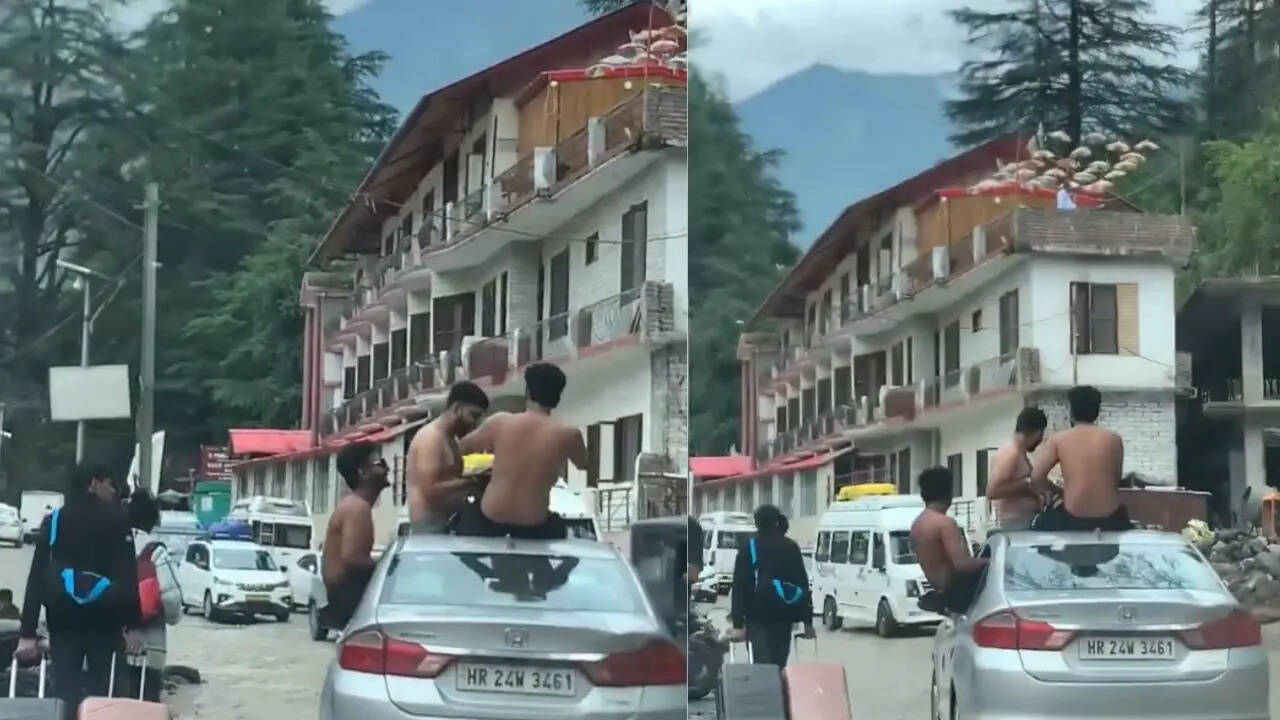 Shirtless men perform dangerous stunts on moving vehicle in Kasol ...