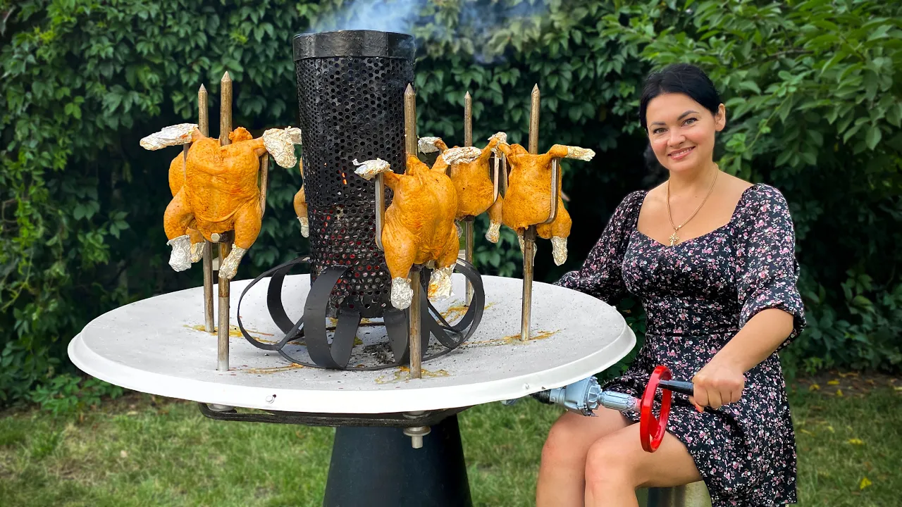 Crispy grilled chicken cooked on an old satellite dish!