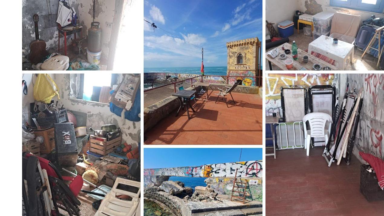 Livorno, Sonnino occupato: sdraio, ombrelloni, bombole del gas ...