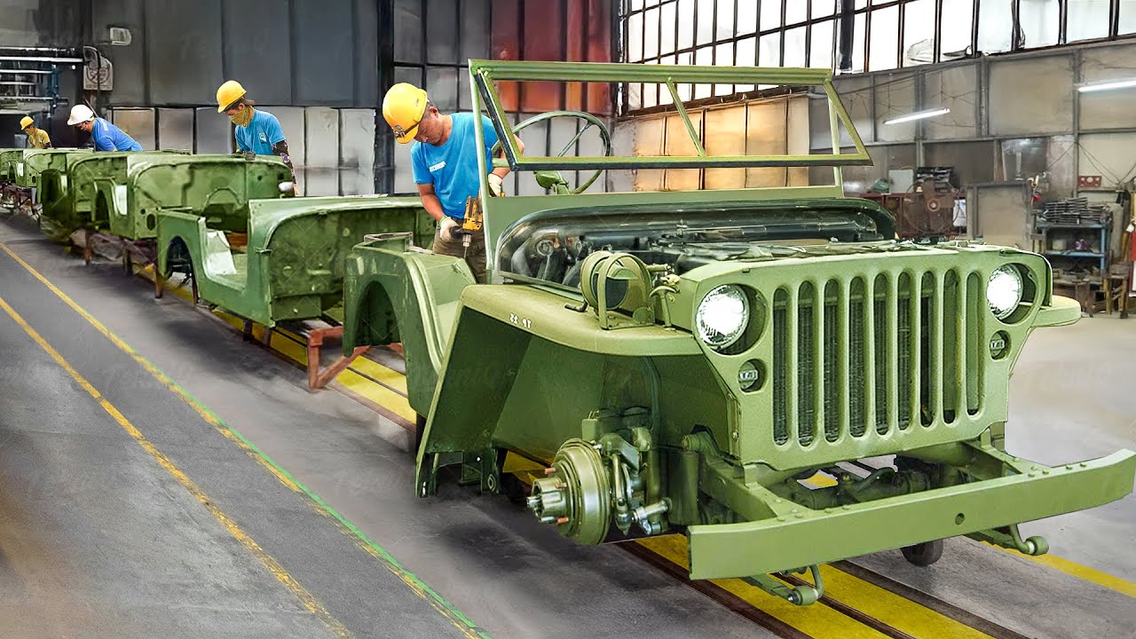 Producing robust WW2 jeep vehicle body inside local factory
