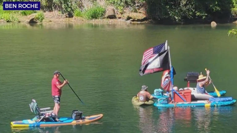 Crowd gathers at Float for Freedom event to challenge permit fees