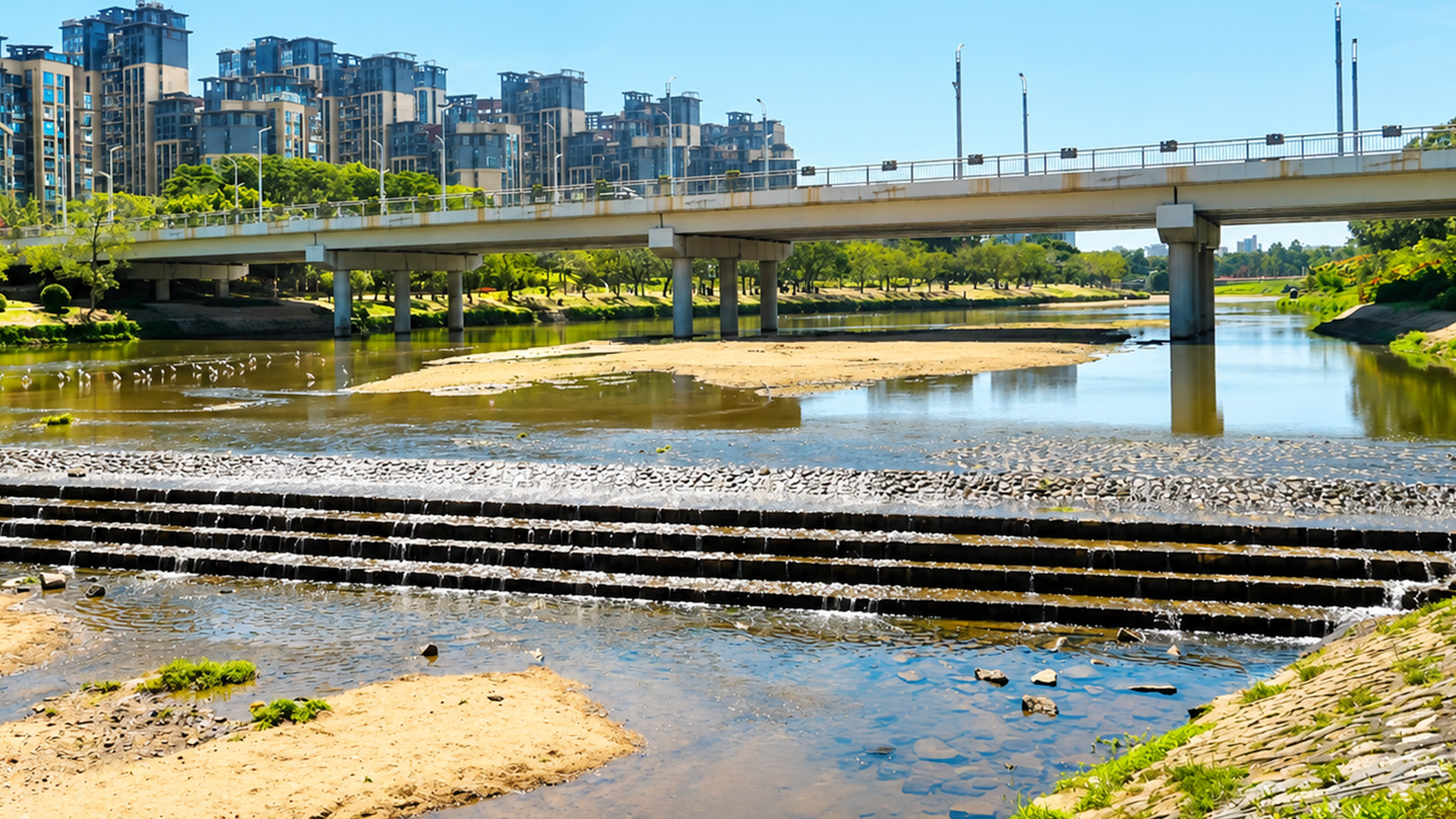 Il fiume urbano della Cina rivela una cascata segreta sotto il ponte