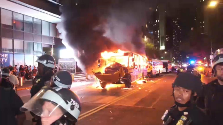 School buses set on fire, teen shot, dozens of arrests as Knicks ...
