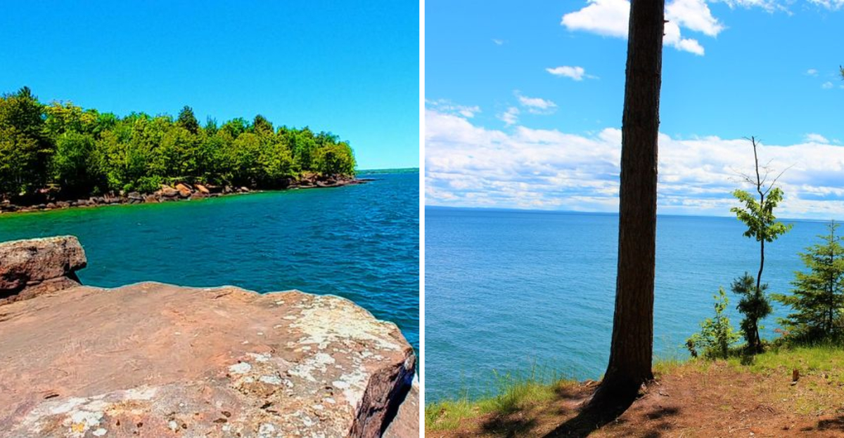 Ride a ferry to a Wisconsin beach where red cliffs drop into blue water