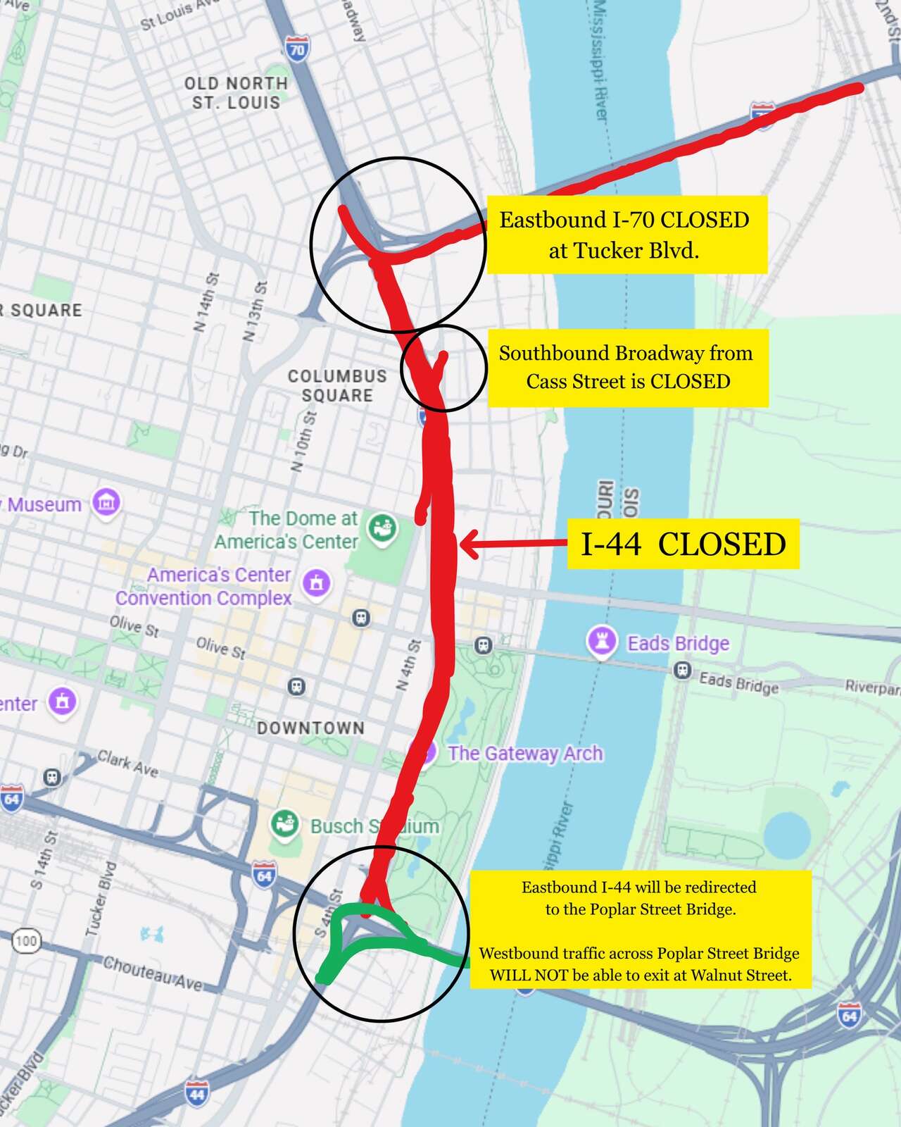 Downtown St. Louis sinkhole closes interstate ramps, lanes near Dome
