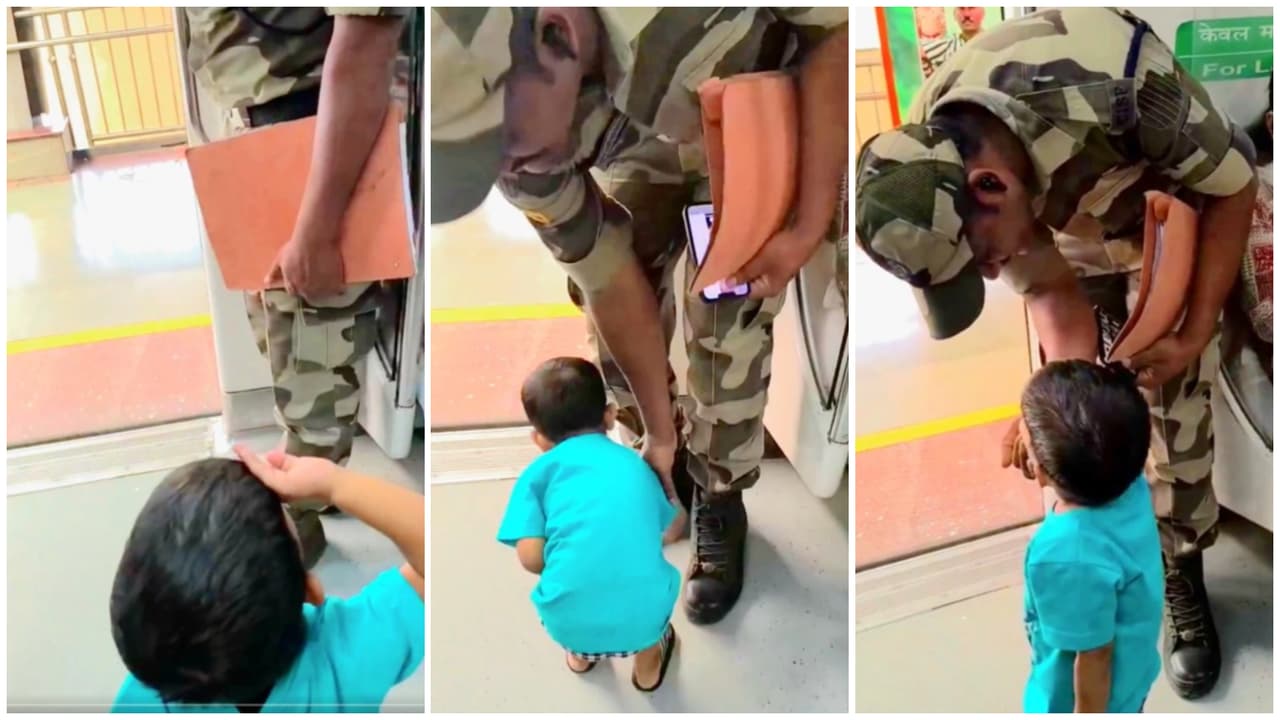 Little boy salutes, touches feet of CISF personnel in Delhi Metro, wins ...