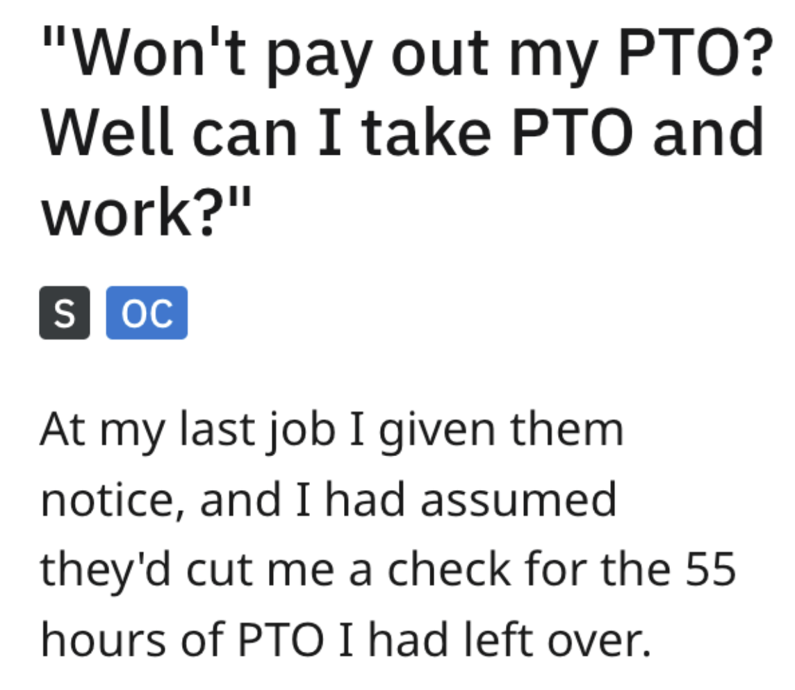 Man shares story of his boss refusing to pay PTO, ends up paying ...