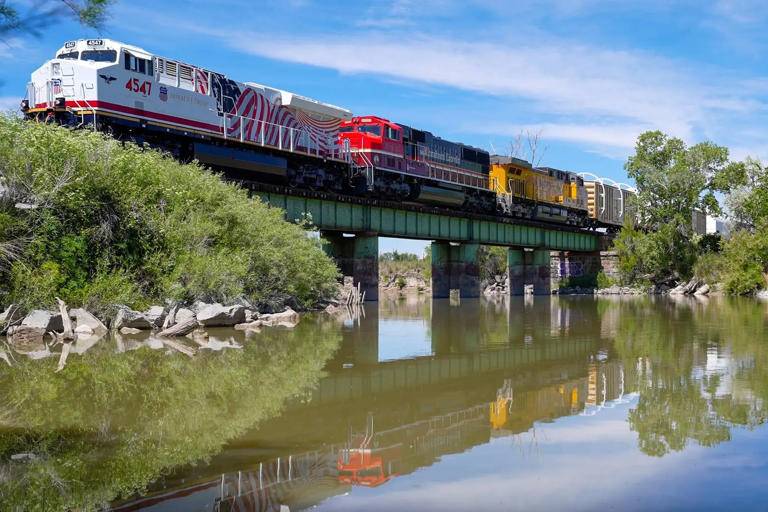 NASA loads moon rocket onto giant Trump-branded train