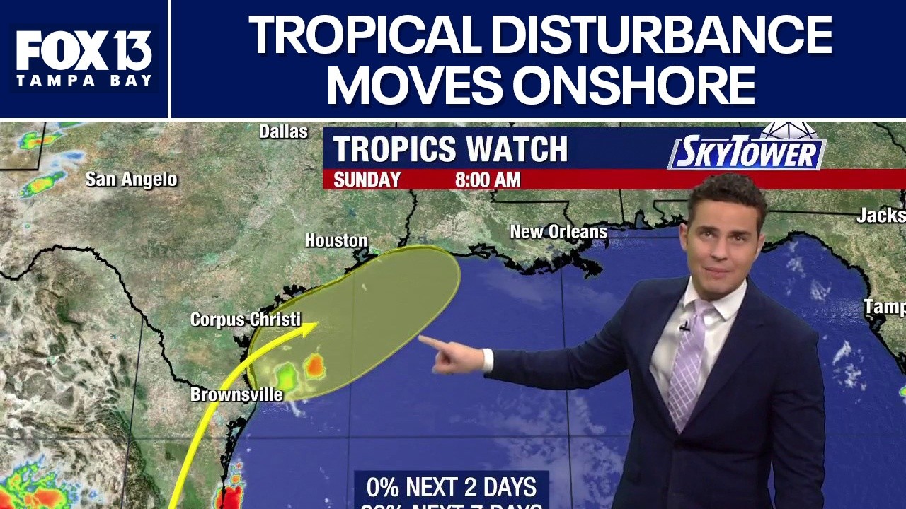 Tropical disturbance moves onshore